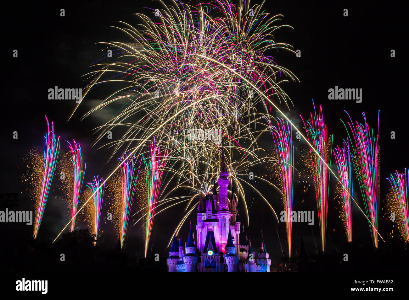 Disney castle fireworks hi-res stock photography and images - Alamy