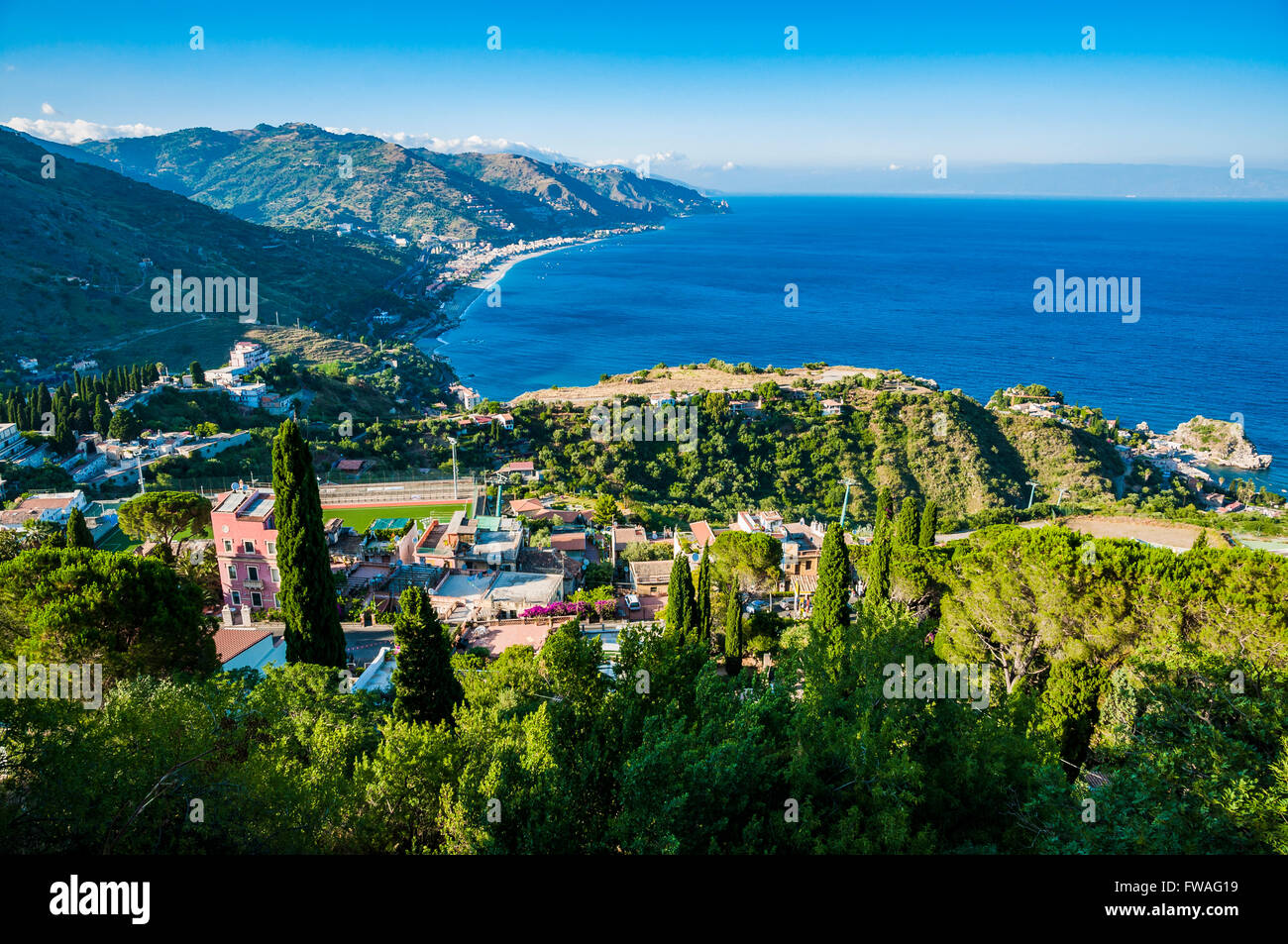 Panoramic view of the coast in taormina. Taormina, Messina, Sicily ...