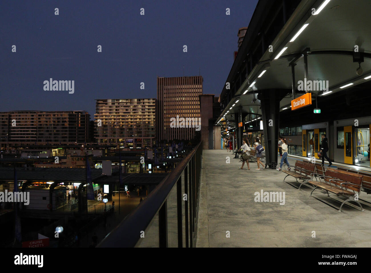 Circular Quay train station after dark - Sydney, Australia Stock Photo ...