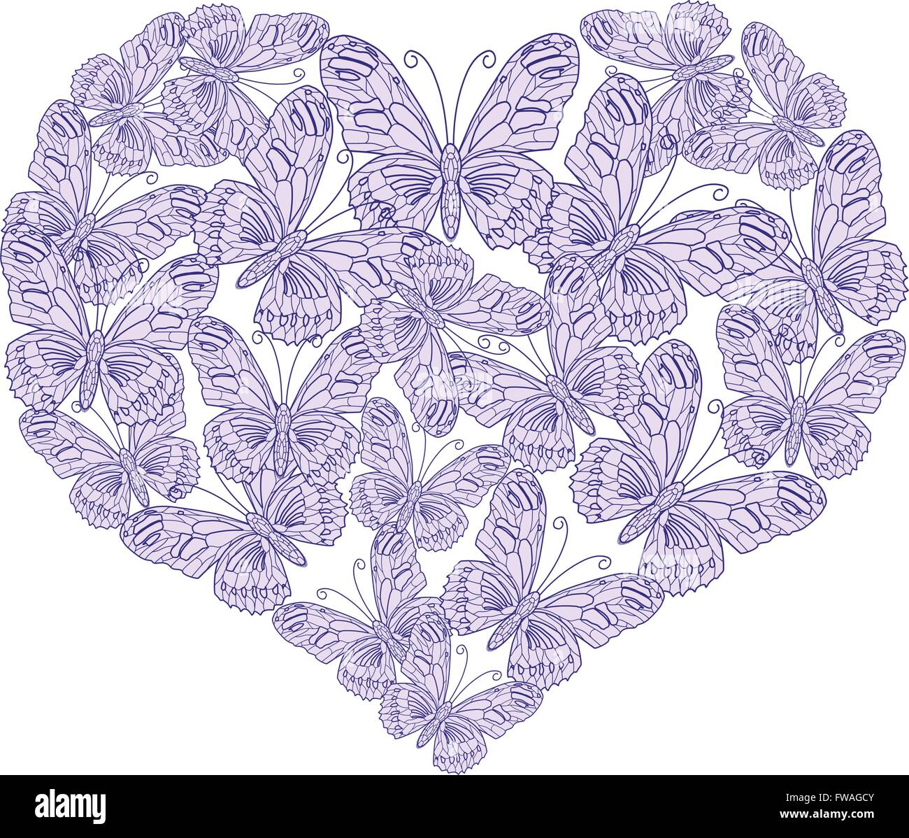 illustration heart of butterflies on white background Stock Vector ...