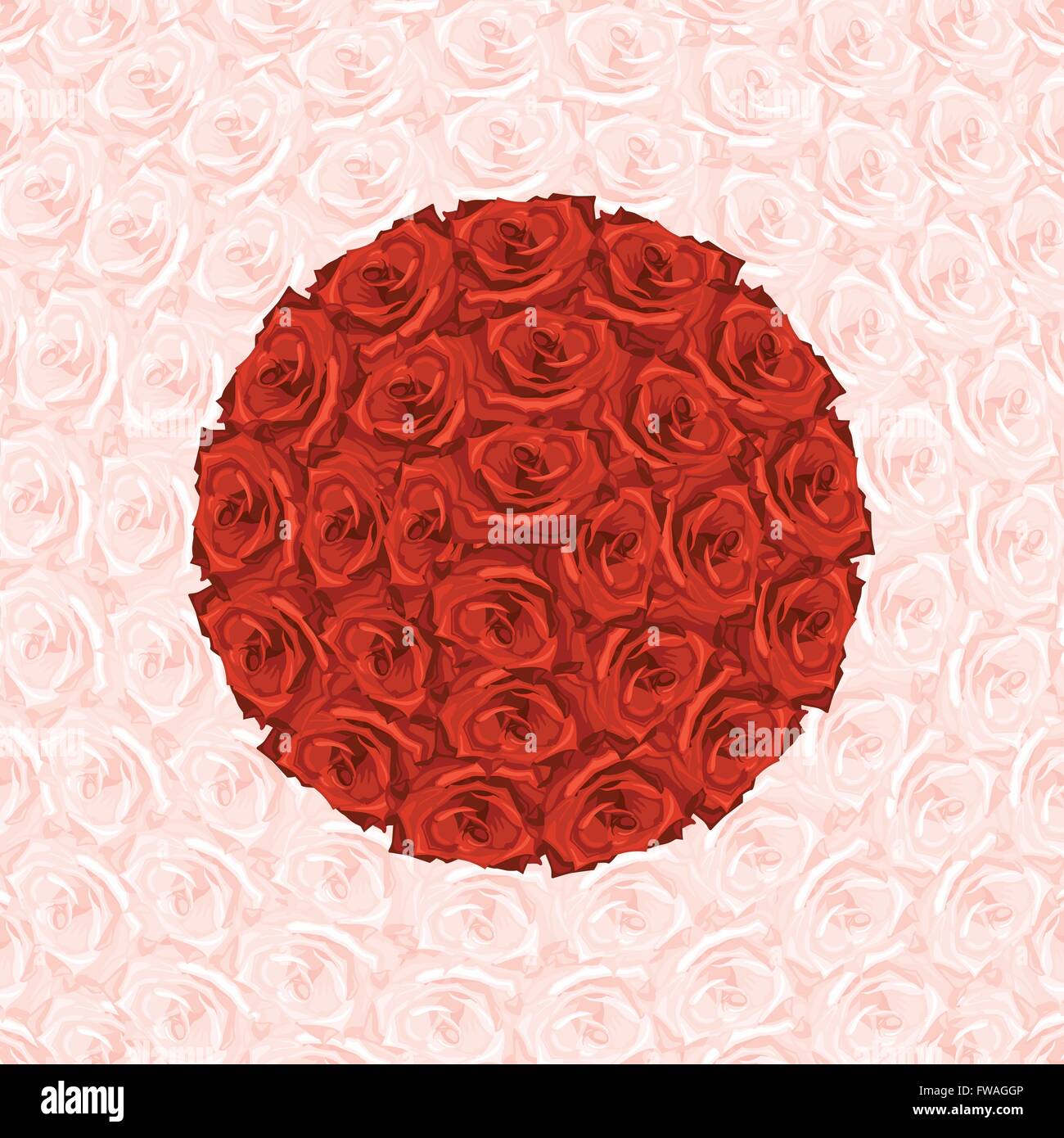 illustration of round from red roses on background made from pink rose ...