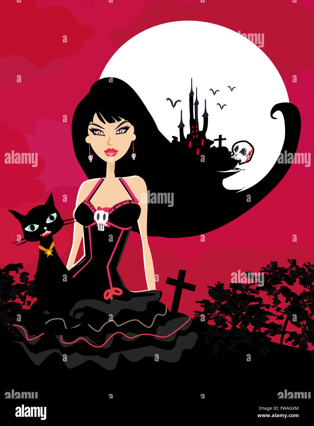 Halloween witch and her cat Stock Photo - Alamy