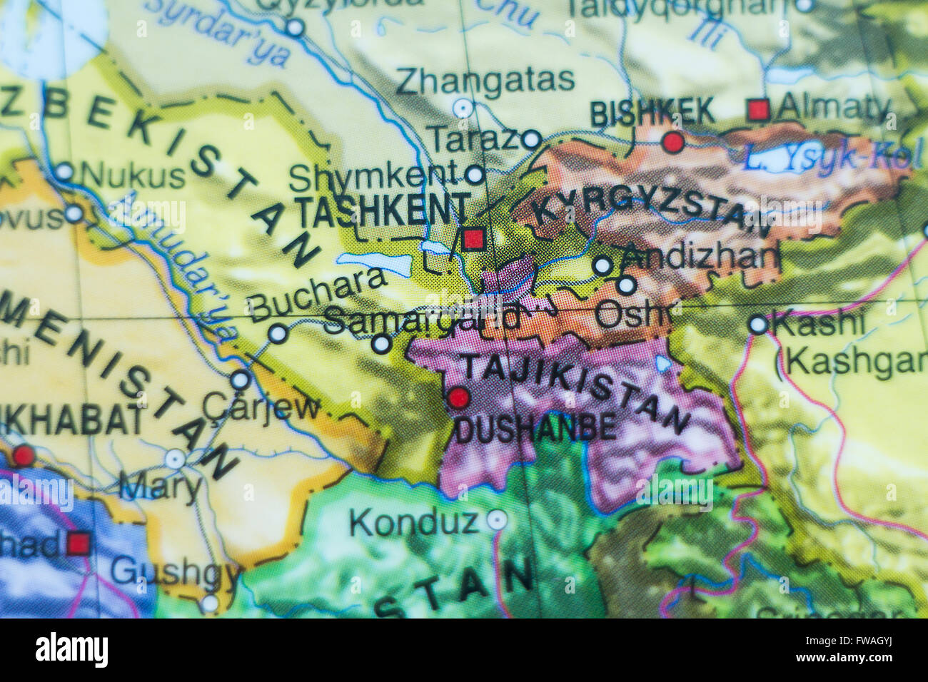Photo of a map of Uzbekistan and the capital Tashkent Stock Photo - Alamy