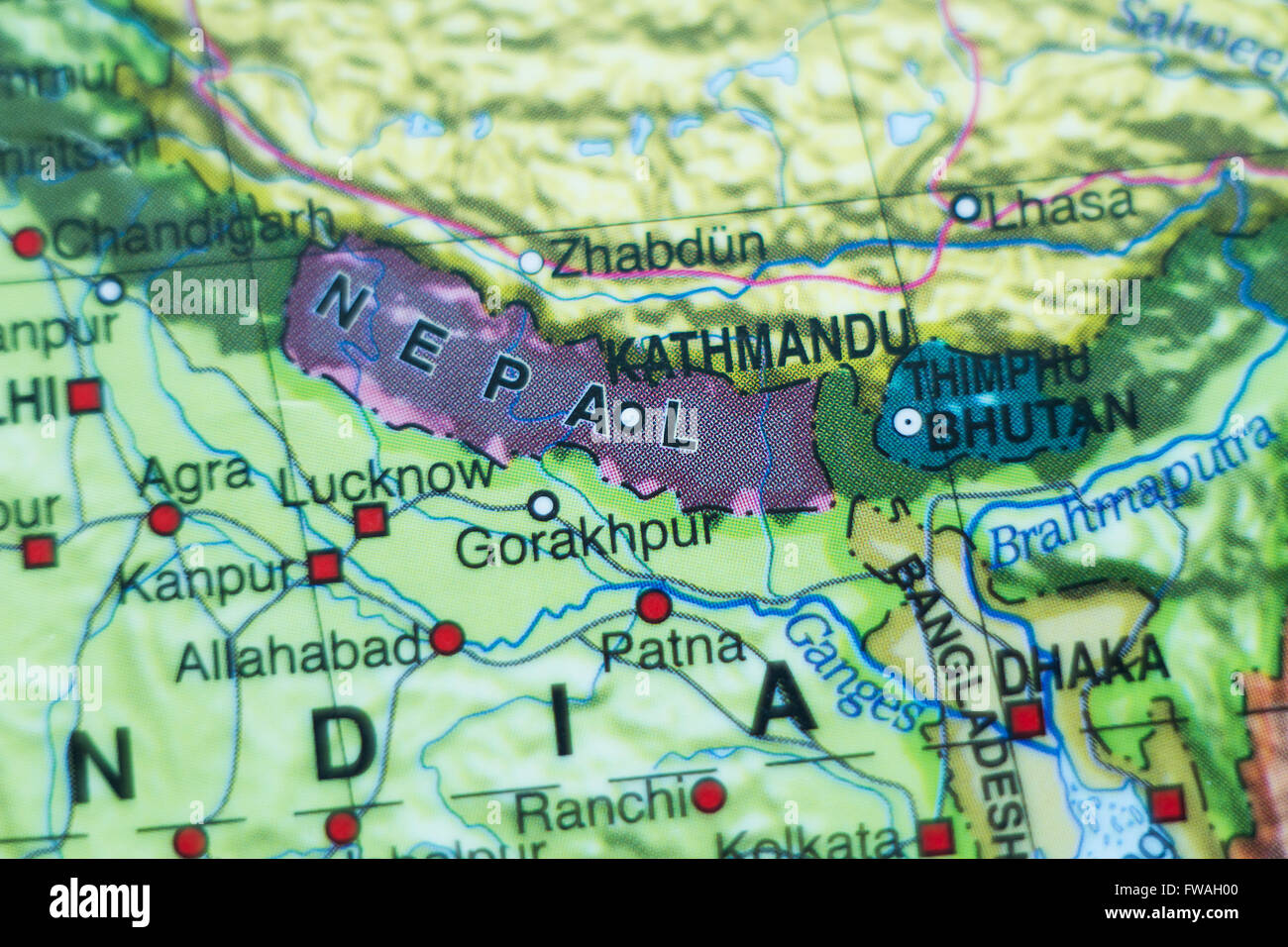 Photo of a map of Nepal and the capital Kathmandu Stock Photo - Alamy