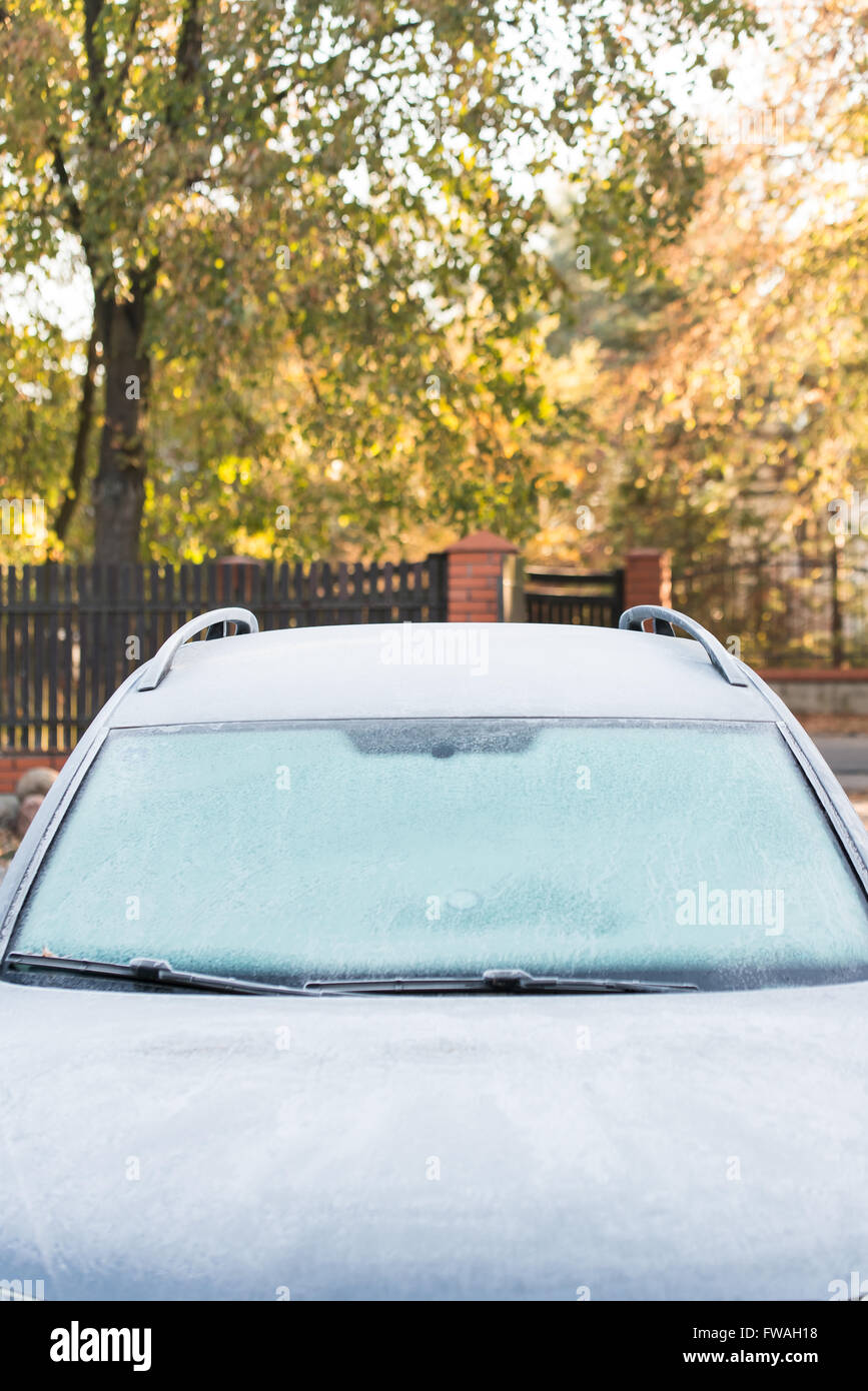 car covered with frost. Cold morning Stock Photo - Alamy