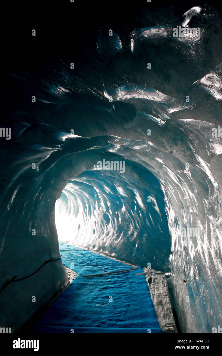 The ice caves inside Mer de Glace glacier, Montenvers, Chamonix, Haute ...