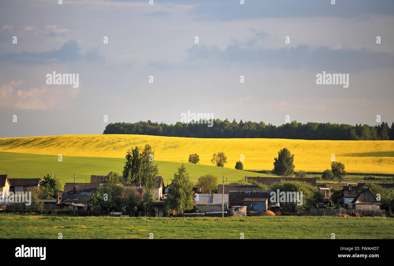 Spring sunny village in the hills, Belarus Stock Photo - Alamy