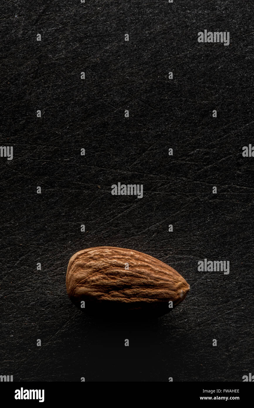 Single whole almond with black slate copy space above Stock Photo - Alamy