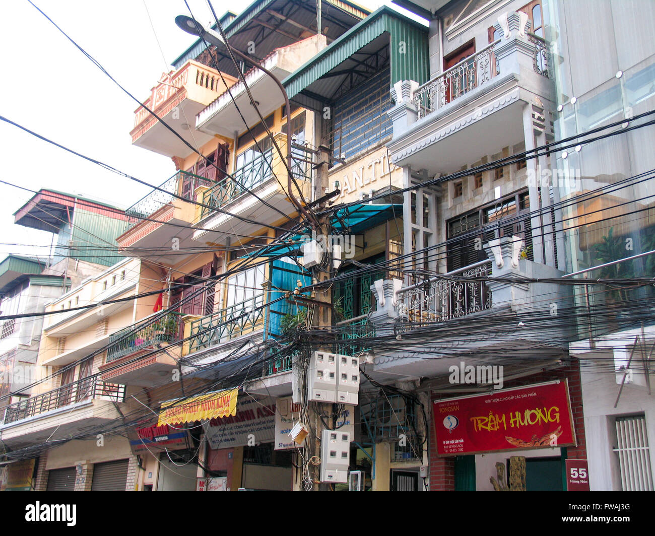 Overhead wires and junction box Stock Photo - Alamy