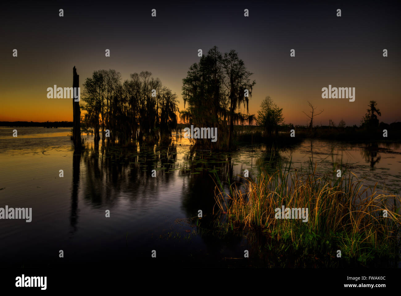 Sunset at the northern of Deer Point Lake in Bay County, Florida ...