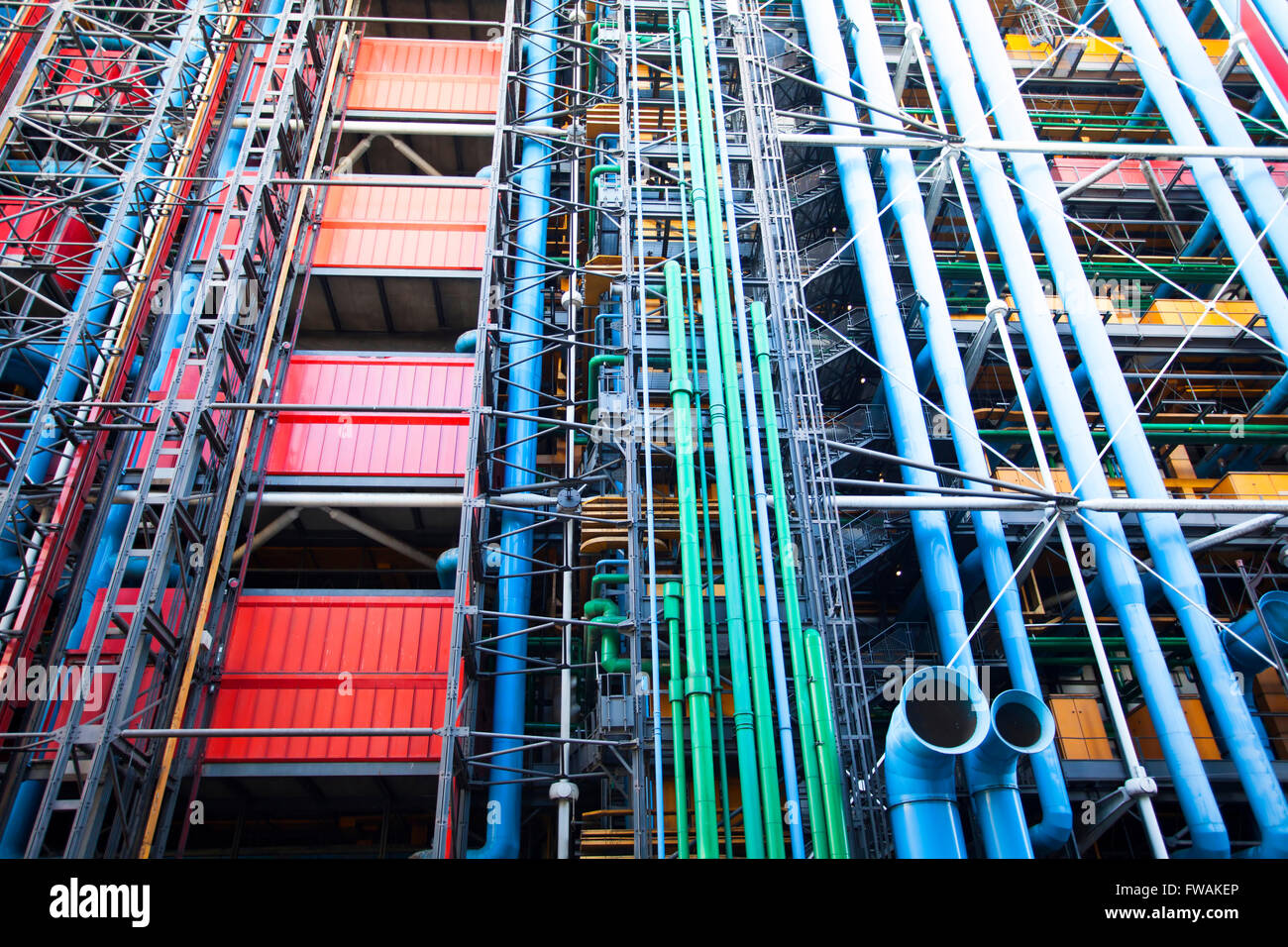 The modern outside wall of the Pompidou cultural center in Paris ...