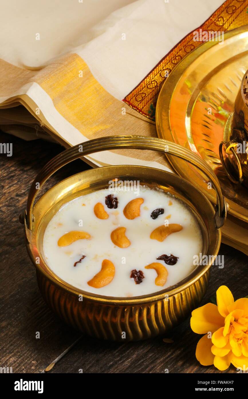 Indian Rice pudding payasam decorated with Cashews and raisin in a ...