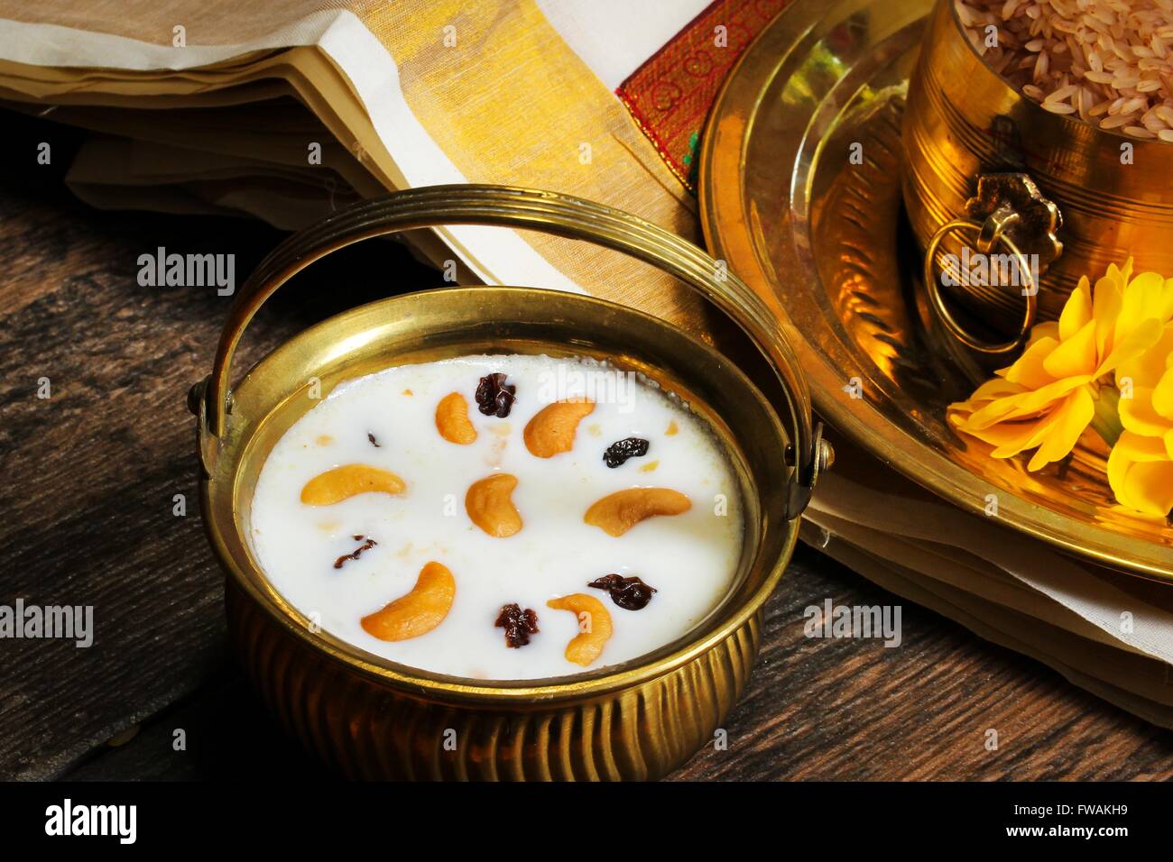 Indian Rice pudding payasam decorated with Cashews and raisin in a ...