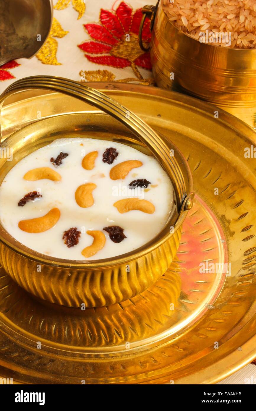 Indian Rice pudding payasam decorated with Cashews and raisin in a ...