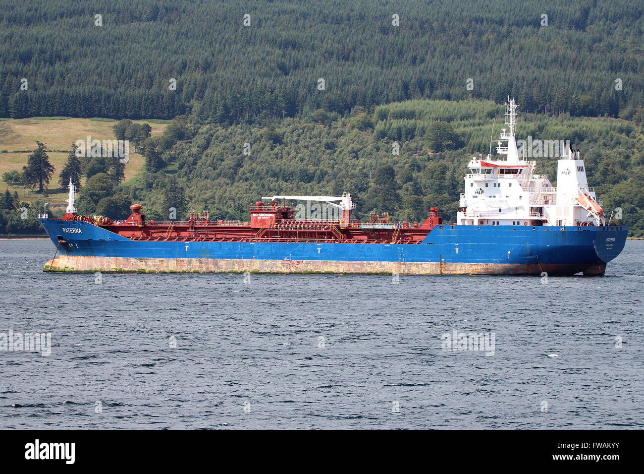 The oil or chemical tanker Paterna at anchor off Brodick Bay on the ...