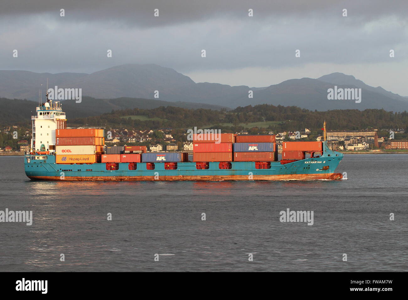 The container ship Katharina B passes Gourock on its way into Greenock ...