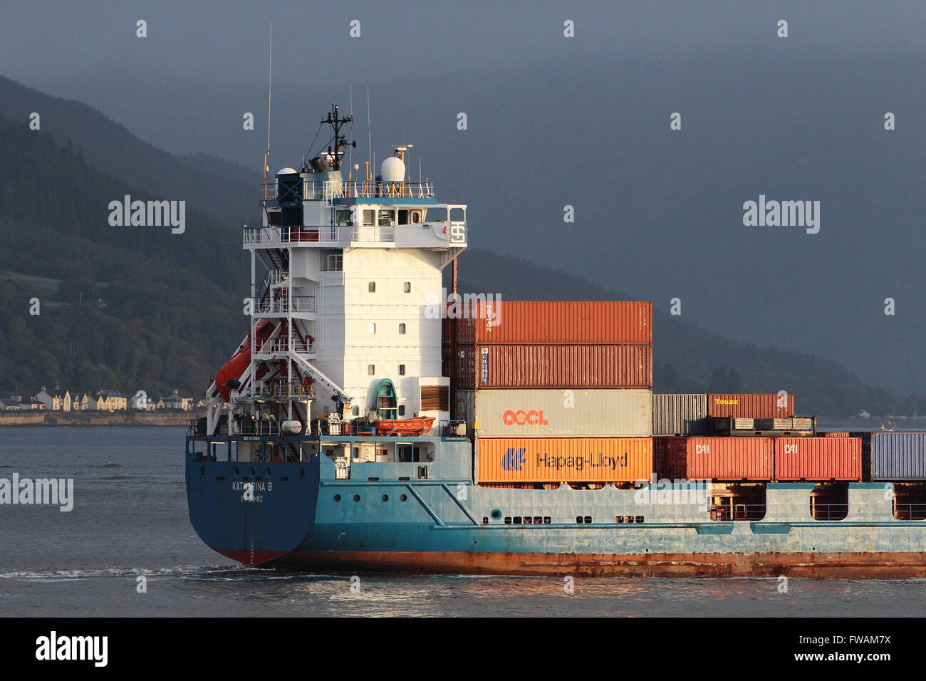 The container ship Katharina B passes Gourock on its way into Greenock ...