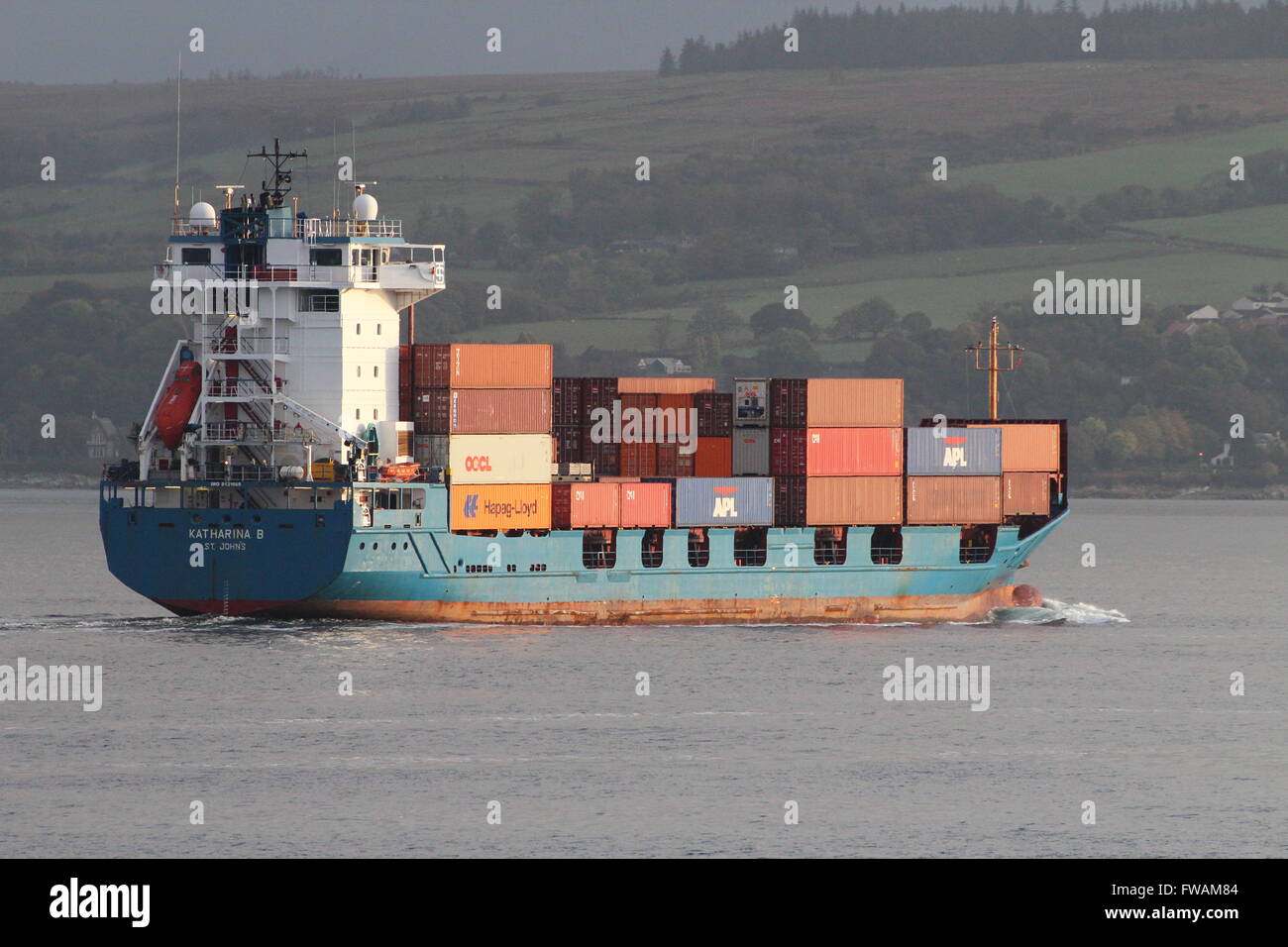 The container ship Katharina B passes Gourock on its way into Greenock ...