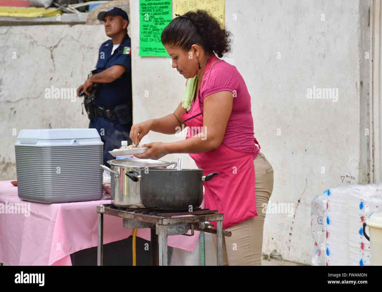 Hispanic Mexican women cooking in street in Acapulco, Mexico Stock ...