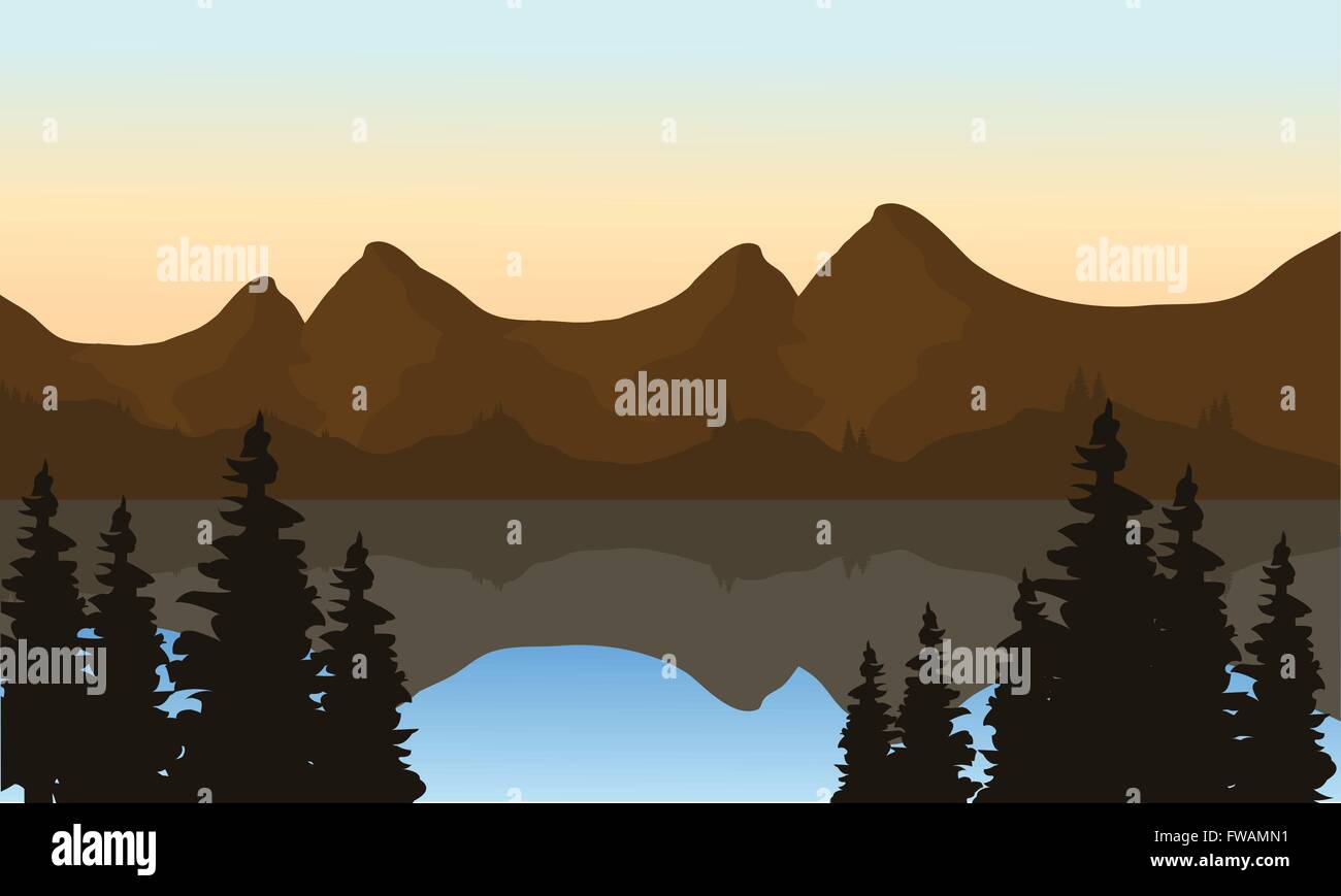 Mountain peaks forest lake Stock Vector Images - Alamy