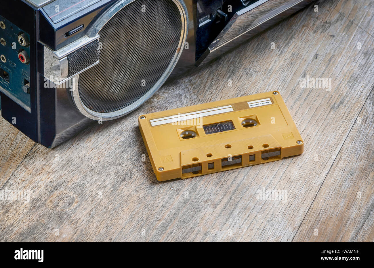 old cassette tape and player on the wood background Stock Photo - Alamy