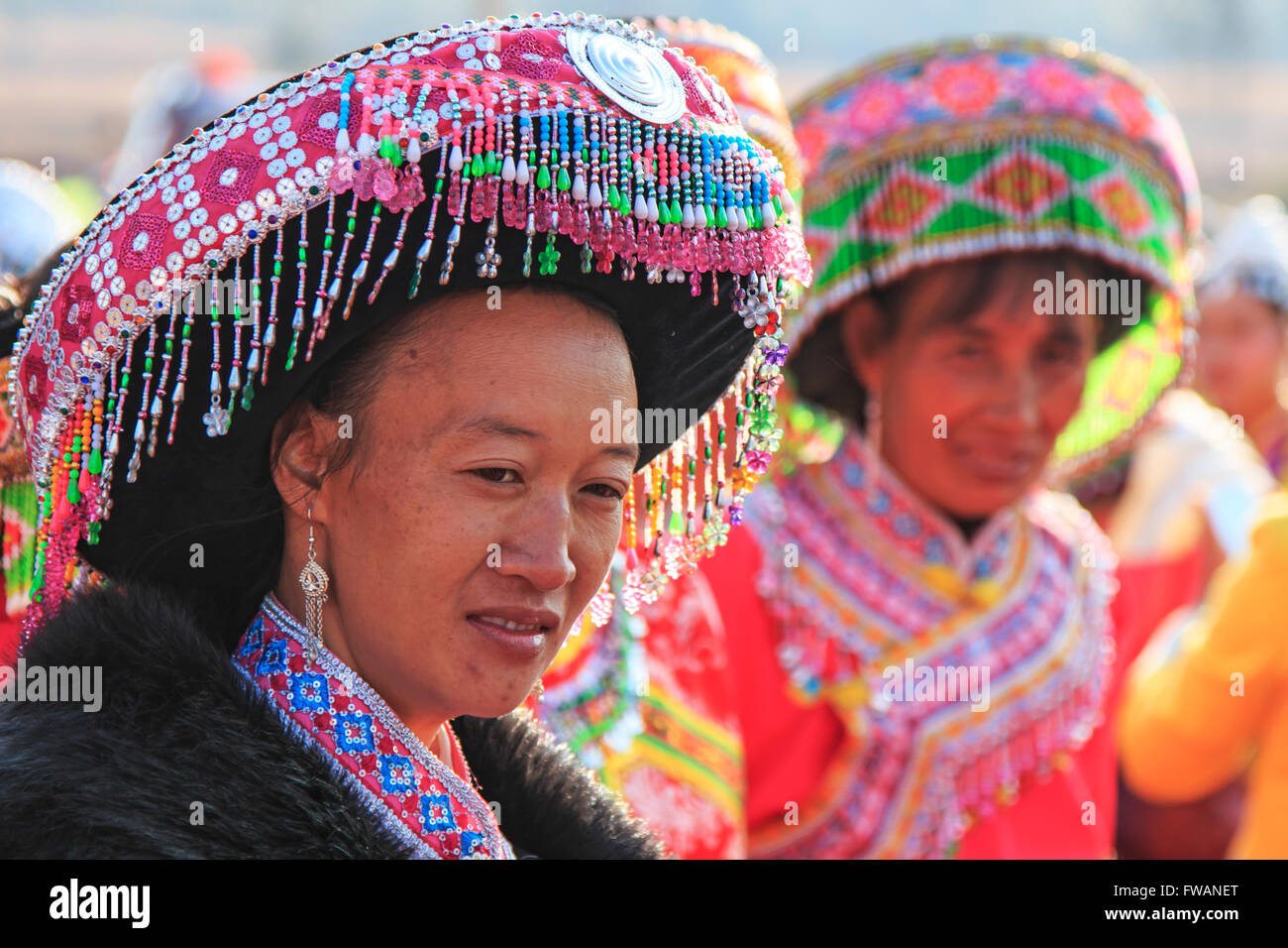 Heqing, China - March 15, 2016: Chinese woman in traditional Miao ...