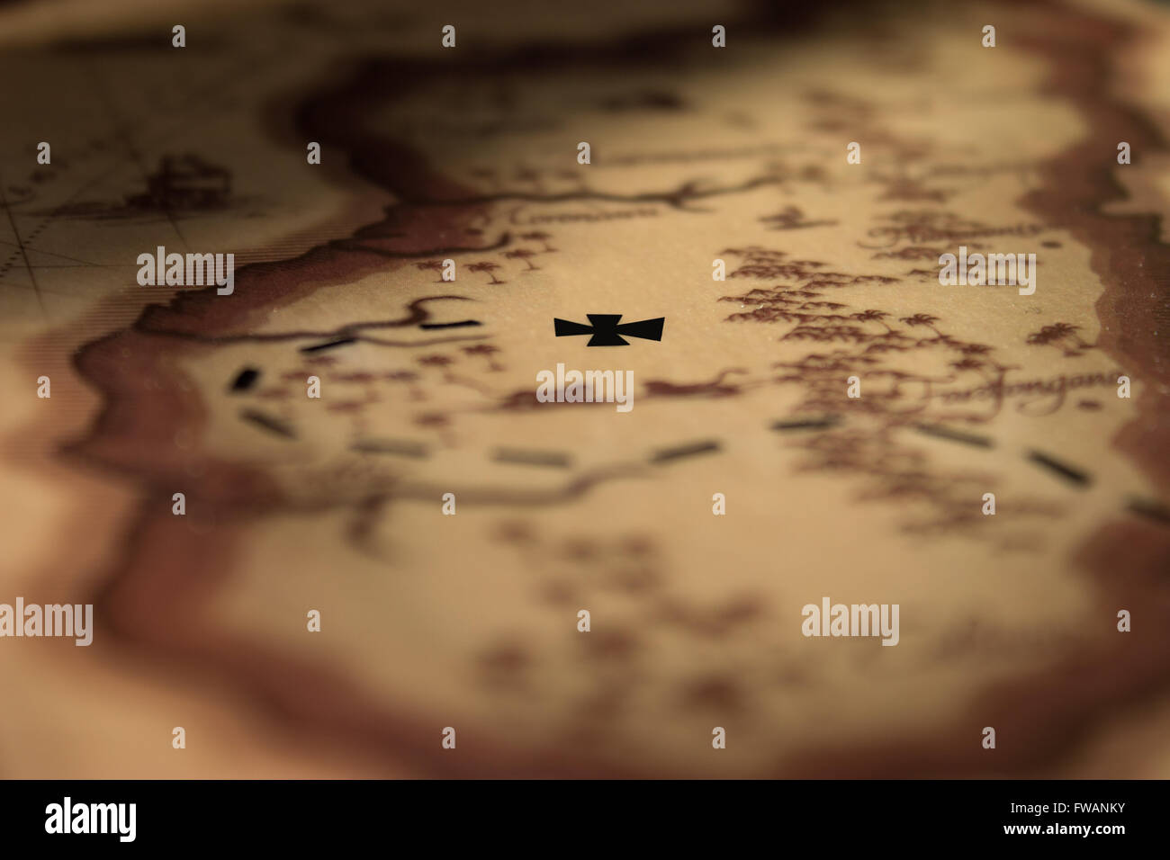 an aged old yellow retro treasure map Stock Photo - Alamy