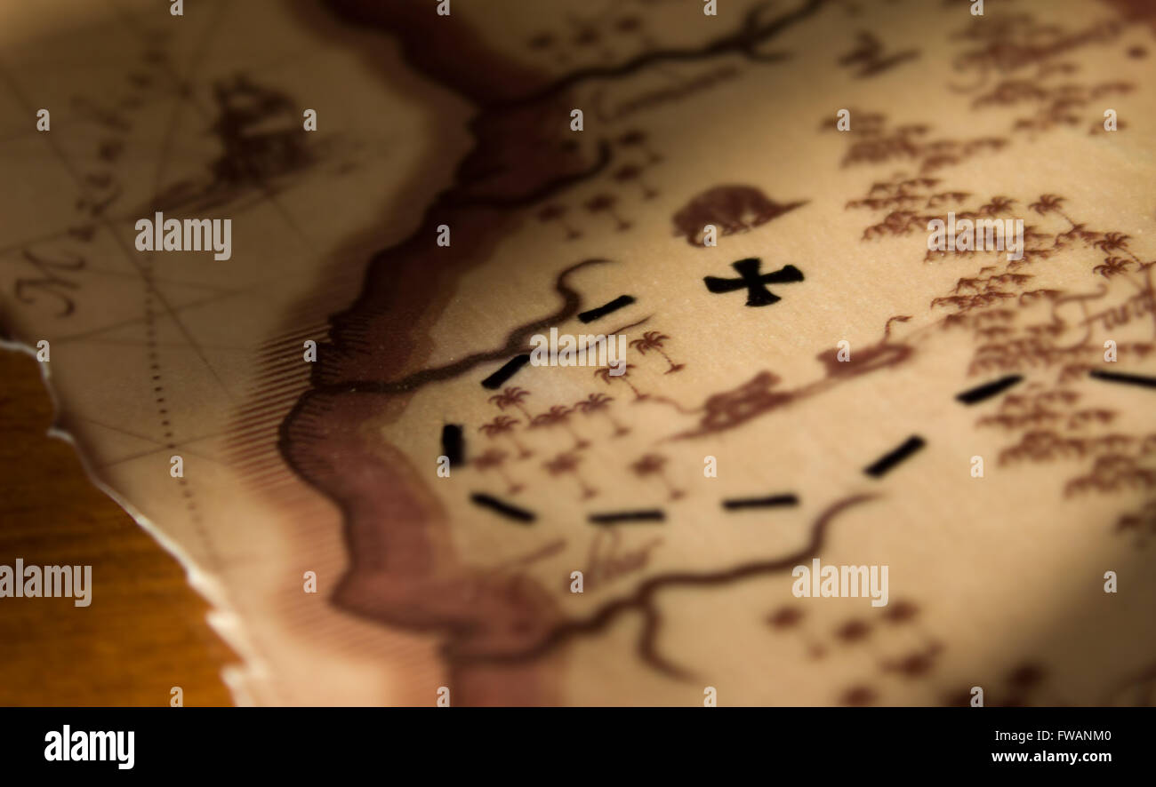 an aged old yellow retro treasure map Stock Photo - Alamy