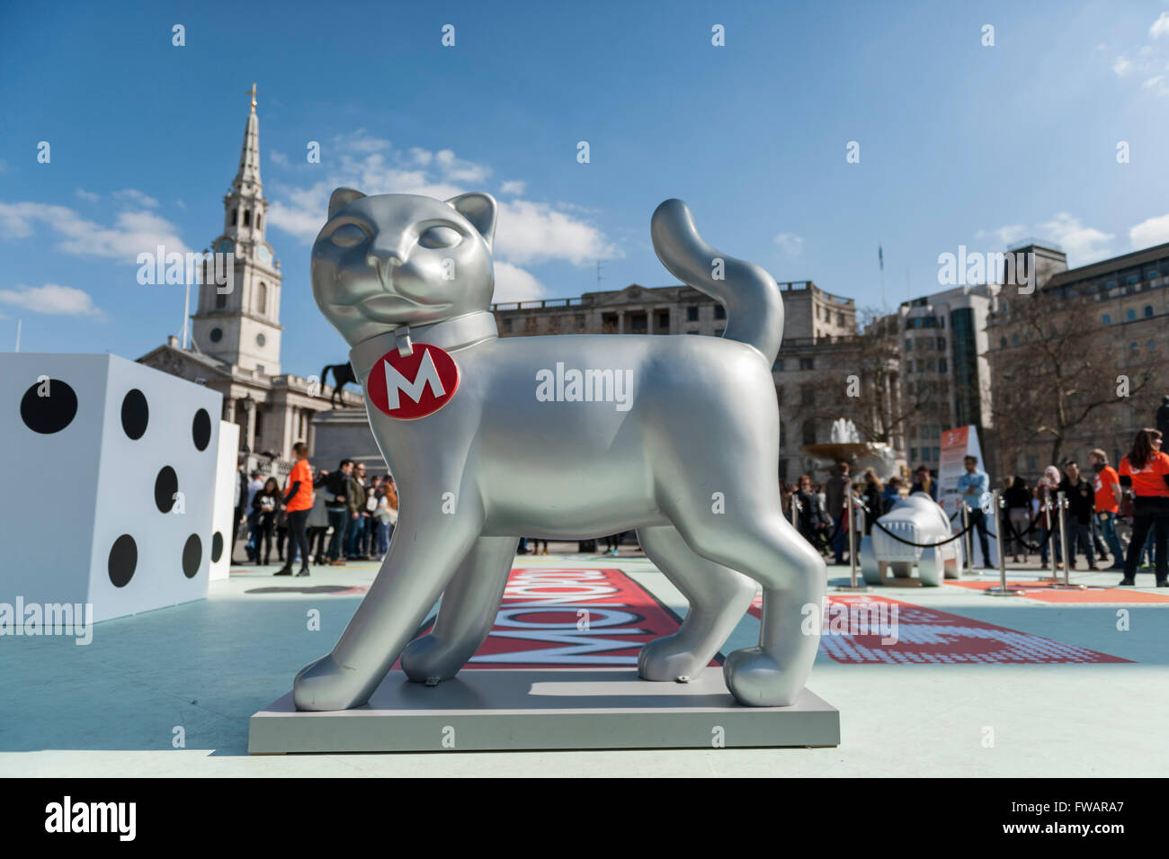 London, UK. 2 April 2016. A giant cat character is on display as ...