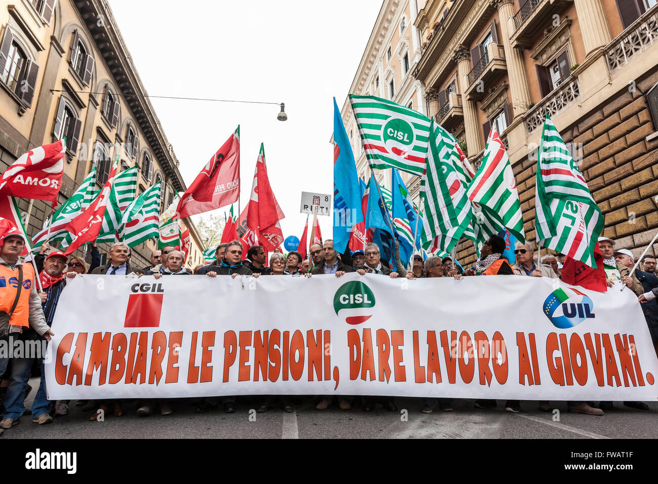 Rome, Italy. 02nd Apr, 2016. Members of three major Labor Unions of ...