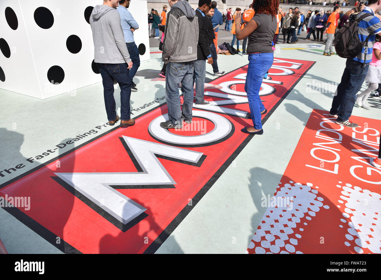 Trafalgar Square, London, UK. 2nd April 2016. Giant Monopoly board in ...