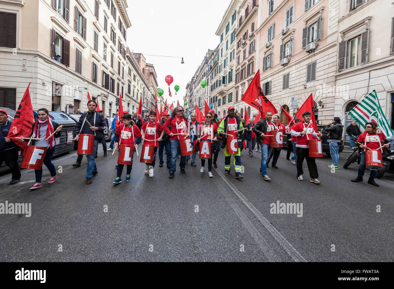 Rome, Italy. 02nd Apr, 2016. Members of three major Labor Unions of ...