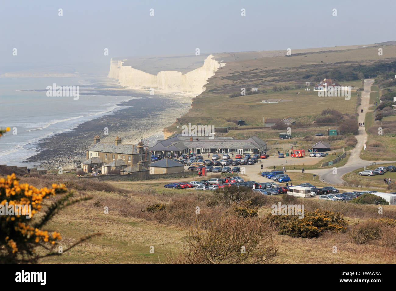 Birling Gap, East Sussex. England, UK. 2nd April 2016. The car park at ...