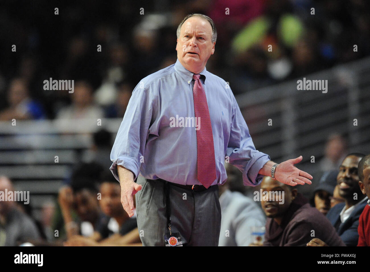 Chicago, IL, USA. 30th Mar, 2016. East head coach Jack Doss reacts ...