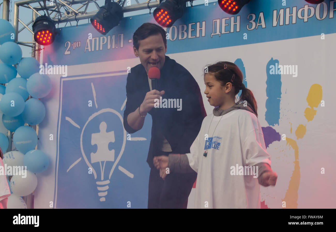 Sofia, Bulgaria, 2 April, 2016. The singer Orlin Pavlov and girl from ...