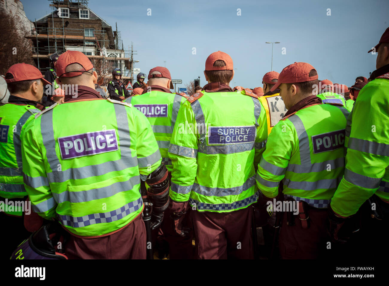 Port of Dover, Kent, UK. 2nd April, 2016. Anti-Fascist groups protest ...