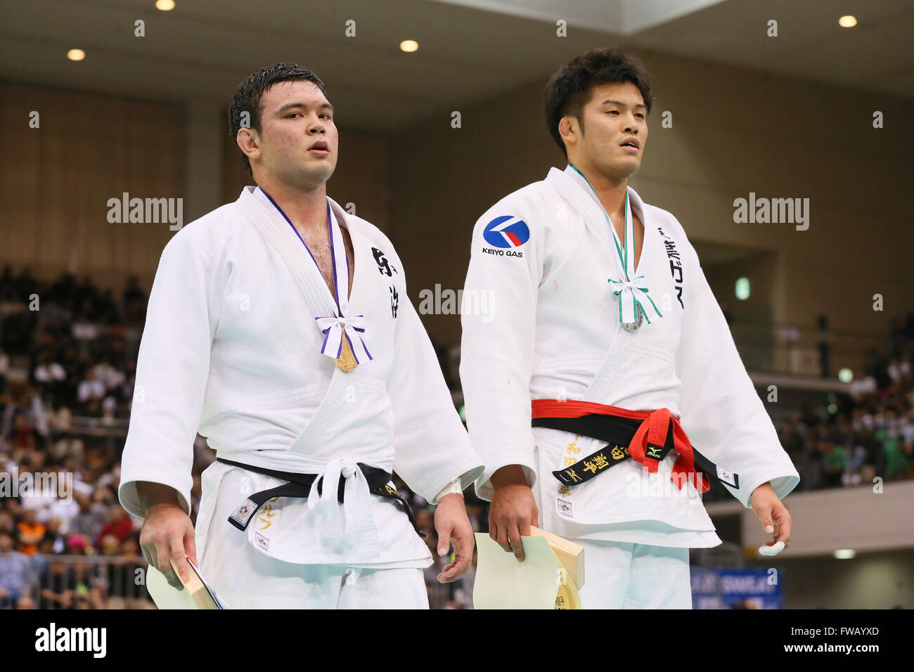 Fukuoka, Japan. 2nd Apr, 2016. (L to R) Aaron Wolf, Shohei Shimowada ...