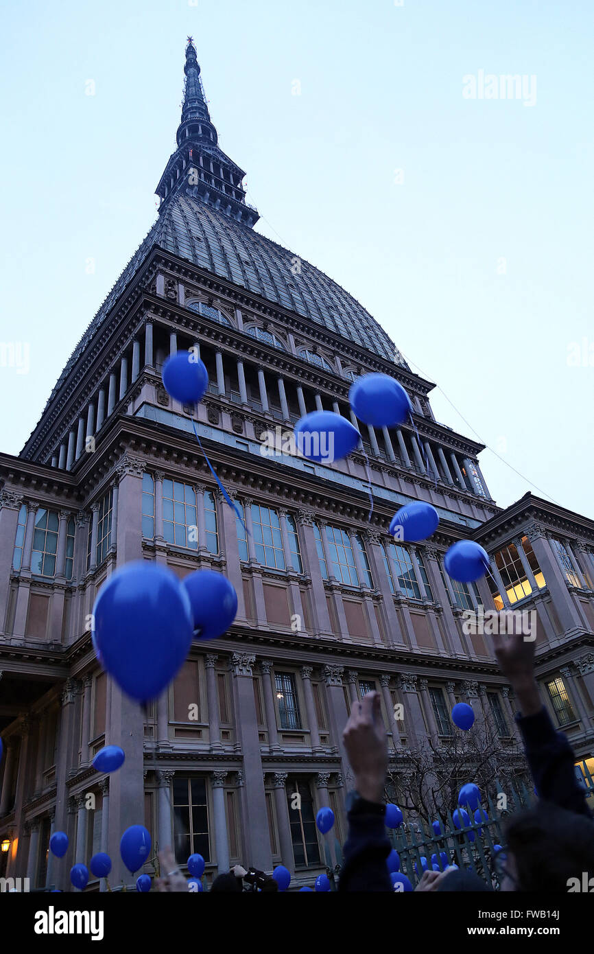 Turin, Italy. 02nd Apr, 2016. The blue balloons flown at "Mole ...