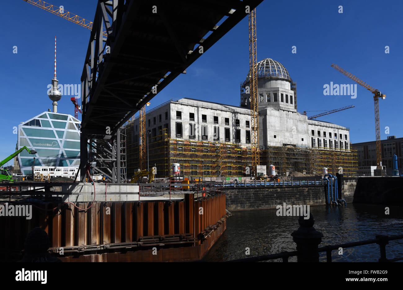 Berlin, Germany. 02nd Apr, 2016. The Berlin TV Tower (L) and the ...