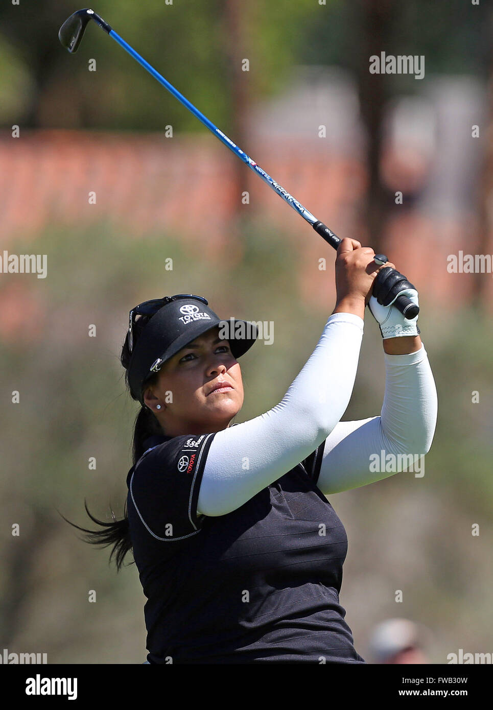 Rancho Mirage, California, USA. 02nd Apr, 2016. Lizette Salas hits a shot during the third round ...