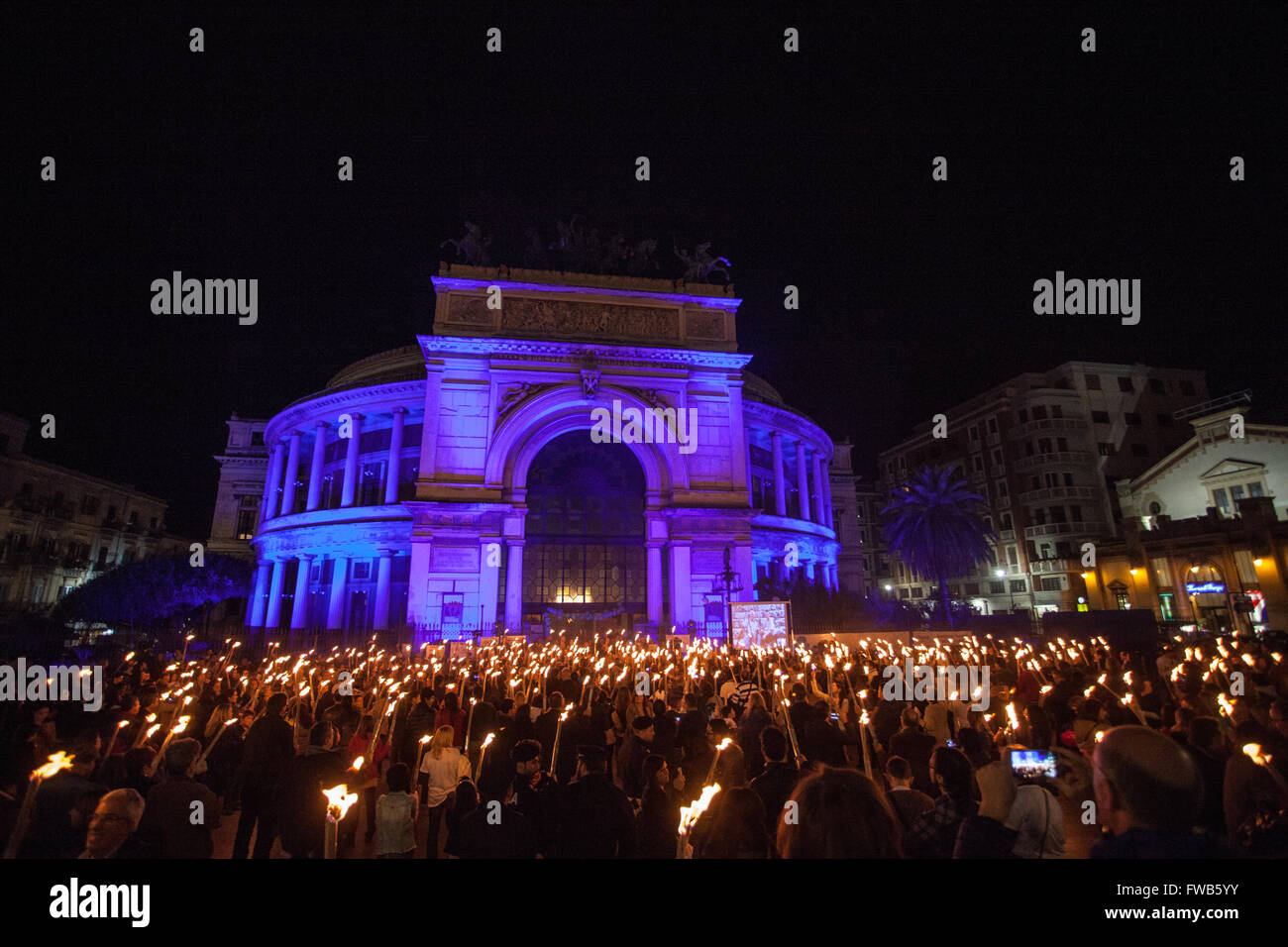 Palermo, Italy. 02nd Apr, 2016. Italians gathered by candlelight in ...