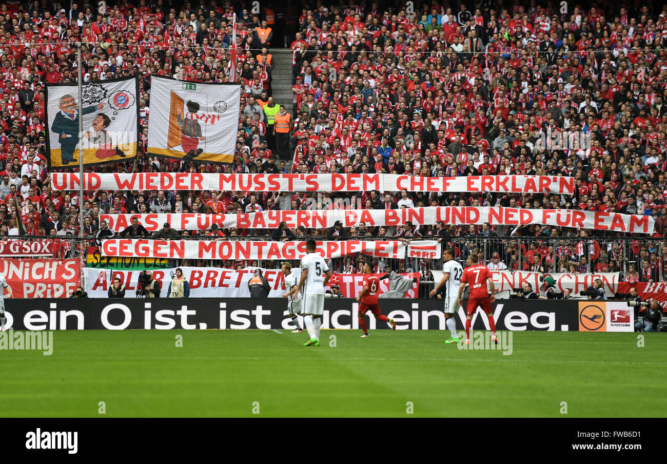 Munich's fans holding up banners against monday matches during the ...