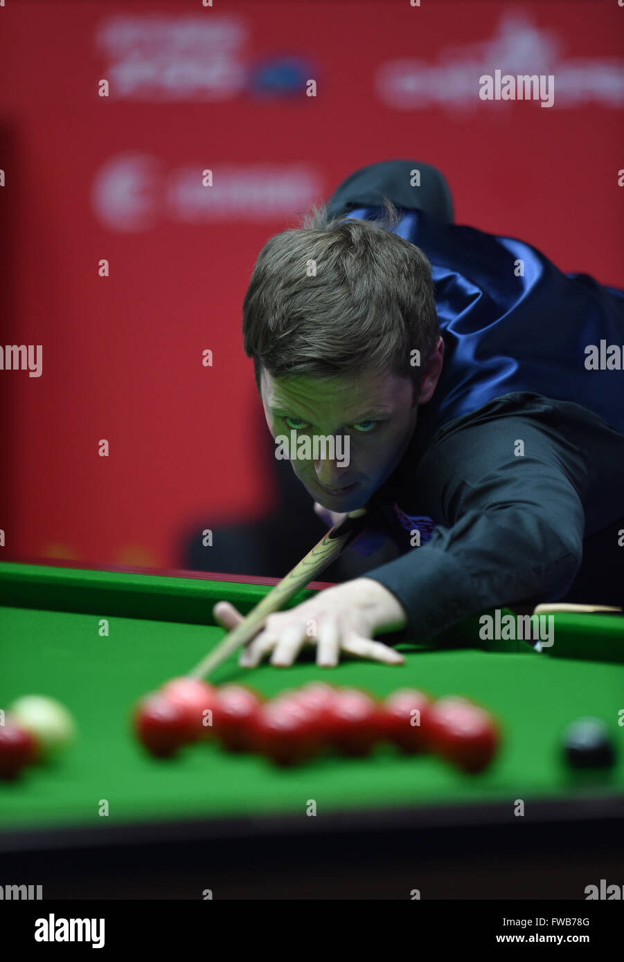 Beijing, China. 3rd Apr, 2016. Ricky Walden of England takes a shot ...