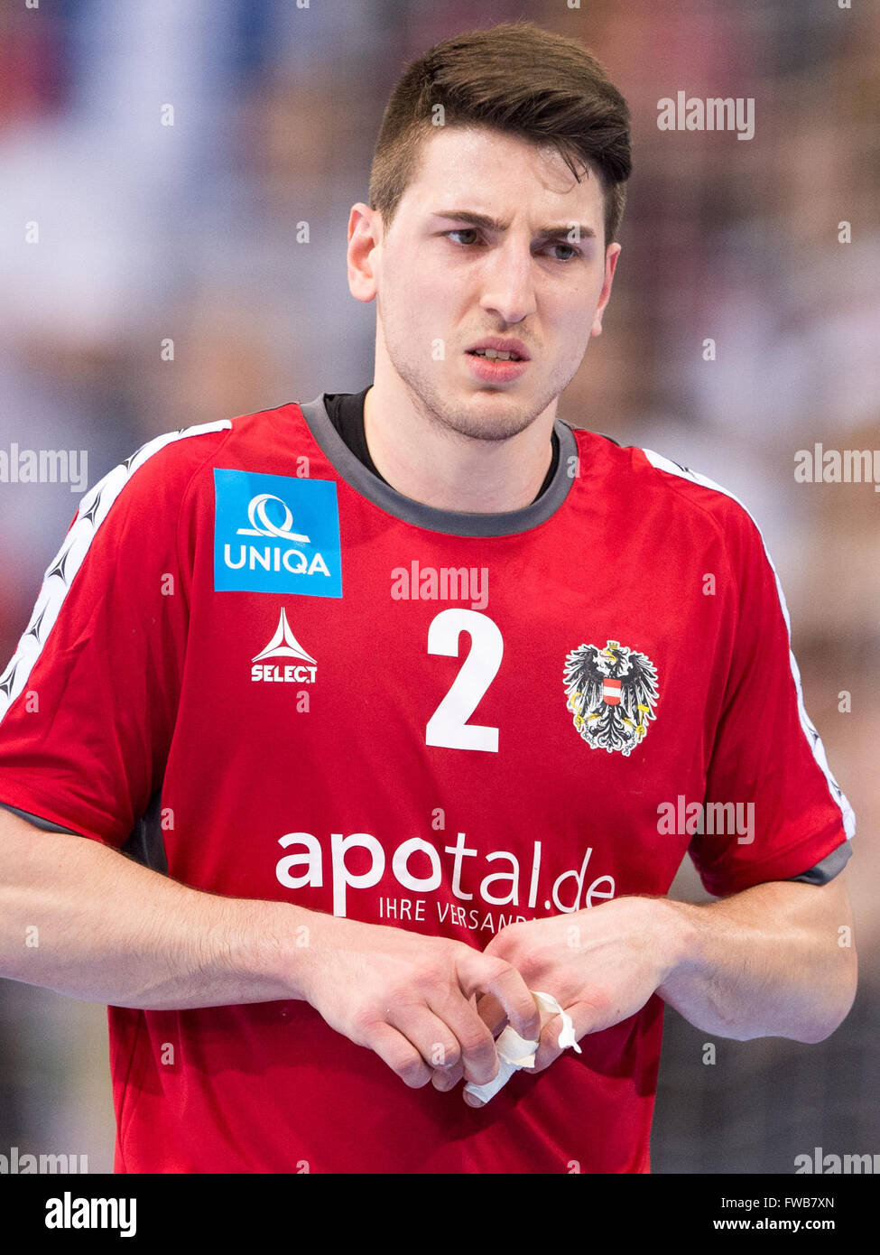 Gummersbach, Germany. 3rd Apr, 2016. Austria's Alexander Hermann after ...