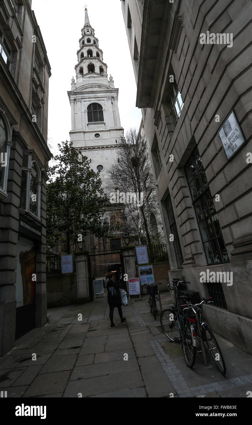 General views of St. Bride's Church on Fleet Street, known as the ...