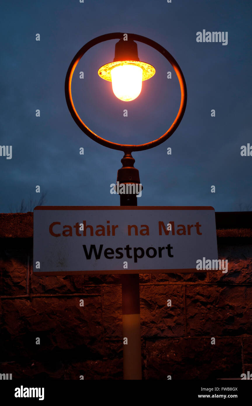 Westport train station sign - Ireland Stock Photo - Alamy