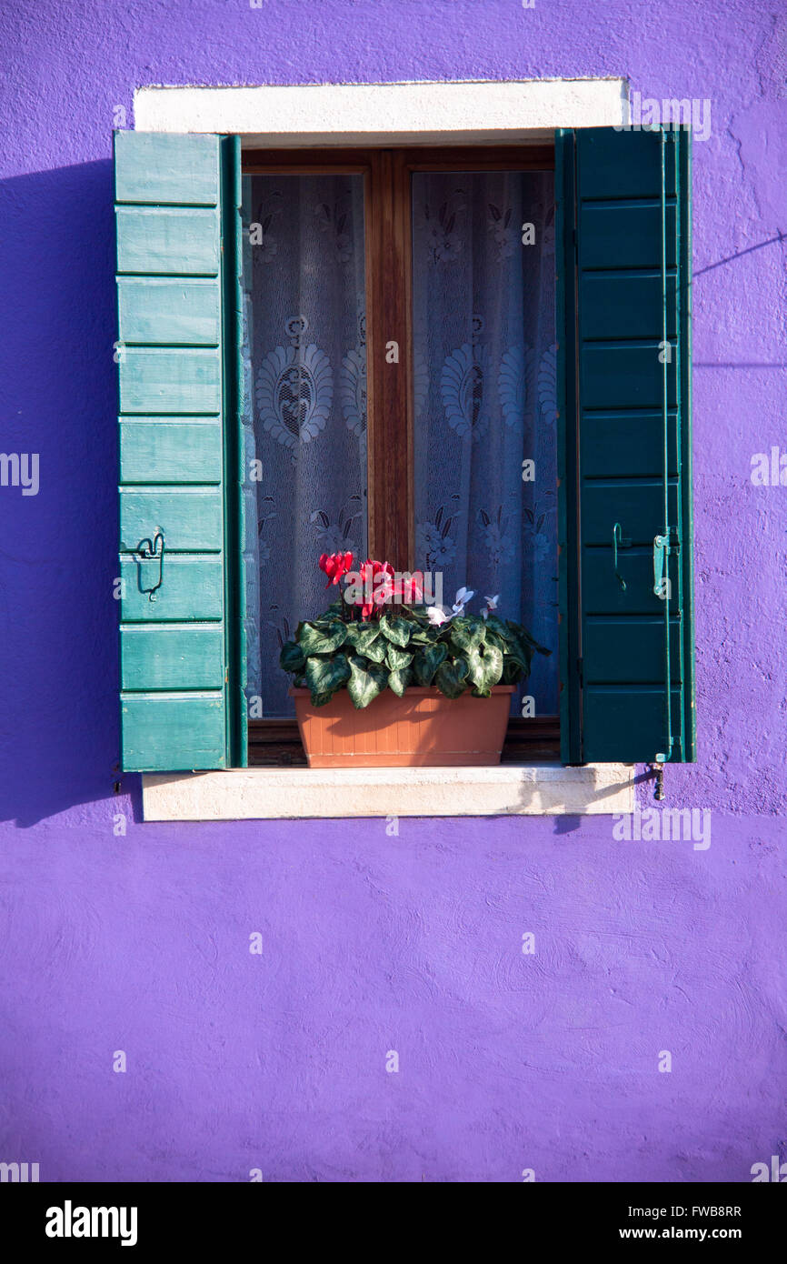 Burano, Venice, Italy. Windows ans shutters, and colourful facades ...