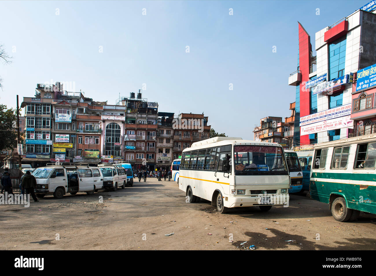 Nepal, Patan; Bus station Stock Photo - Alamy