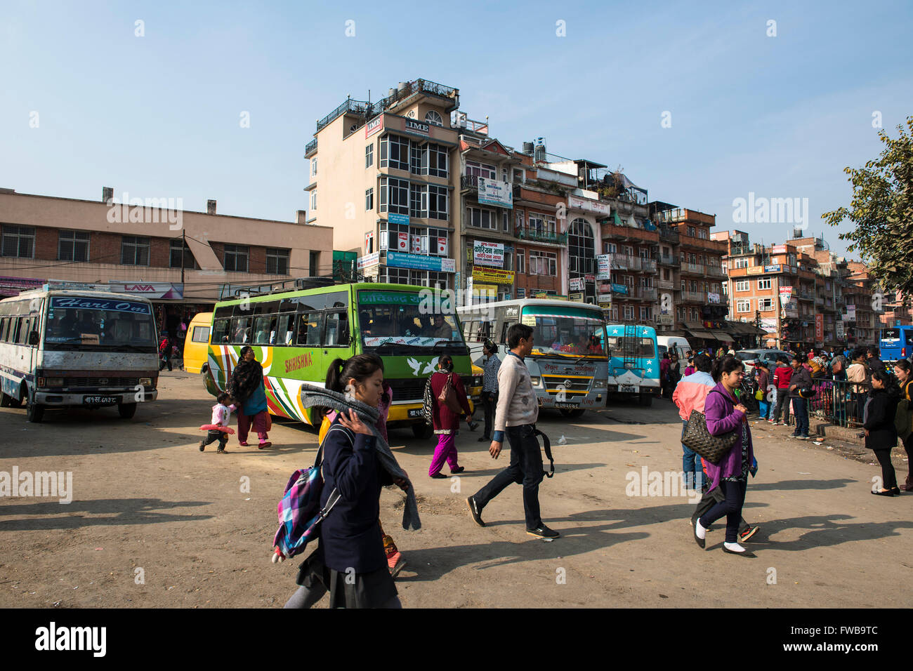 Nepal, Patan; Bus station Stock Photo - Alamy
