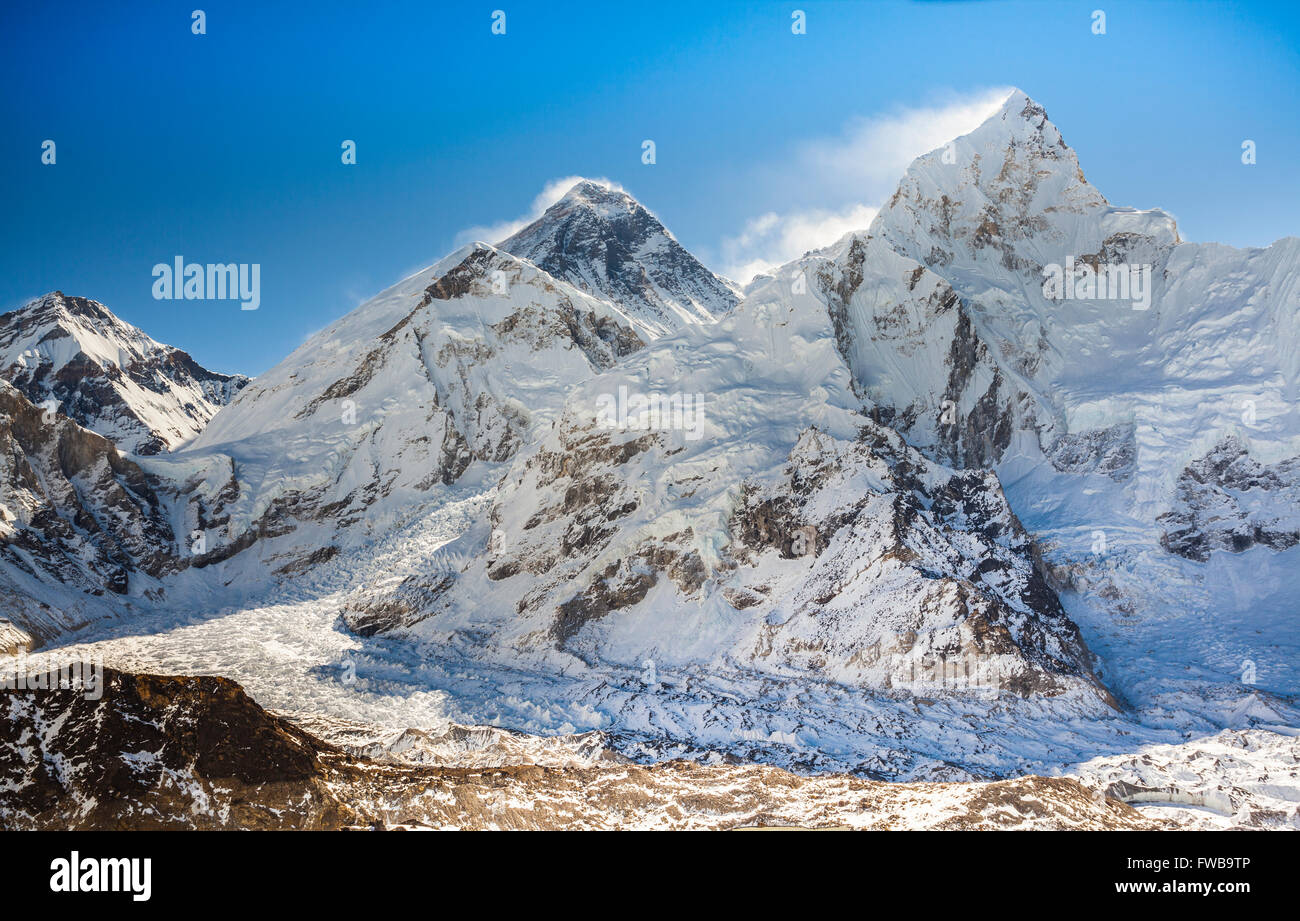 Everest and Lhotse from Kala Pathar summit in Himalayas, Nepal Stock ...